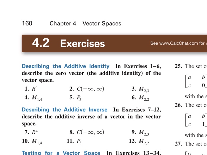 Solved 160 Chapter 4 Vector Spaces 4.2 Exercises See | Chegg.com
