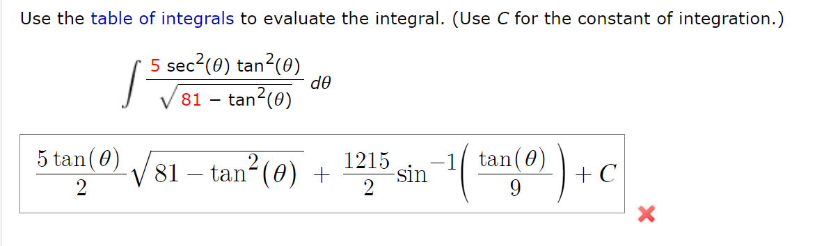 Solved Use the table of integrals to evaluate the integral. | Chegg.com