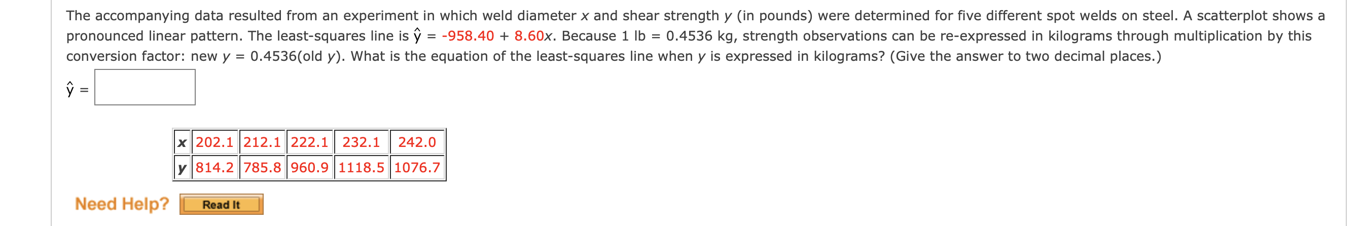 Solved The accompanying data resulted from an experiment in | Chegg.com