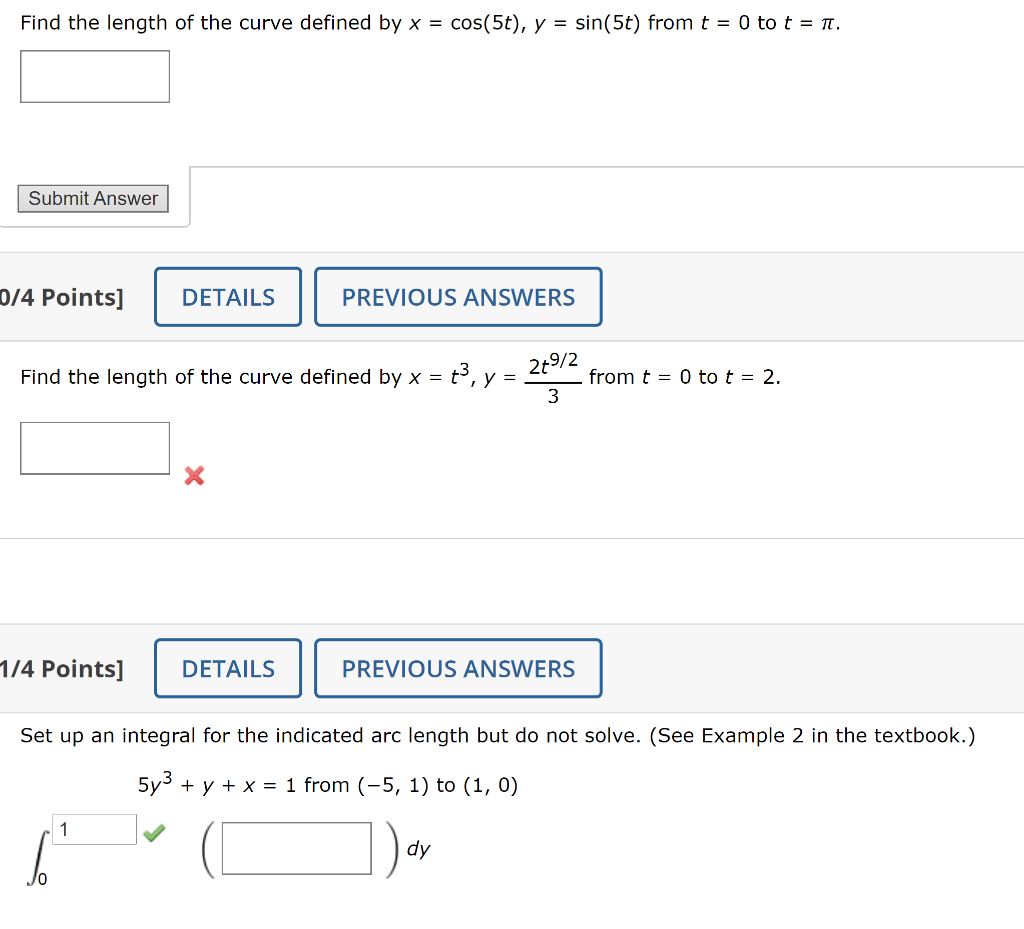 Solved Find the length of the curve defined by x = cos(5t), | Chegg.com