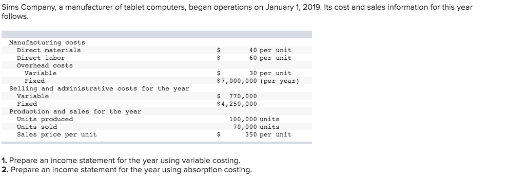 Solved Sims Company, a manufacturer of tablet computers, | Chegg.com