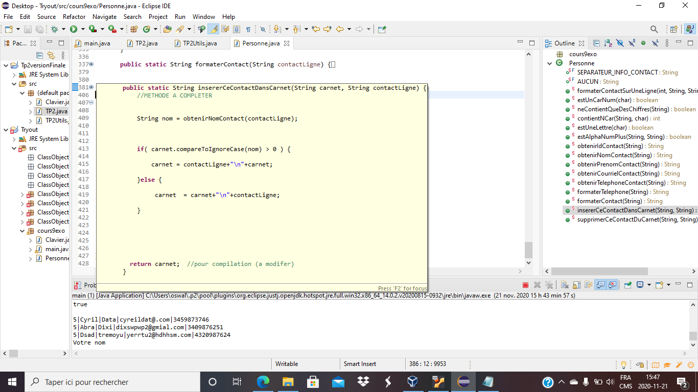 Solved х Desktop - Tryout/src/cours9exo/Personne.java - | Chegg.com