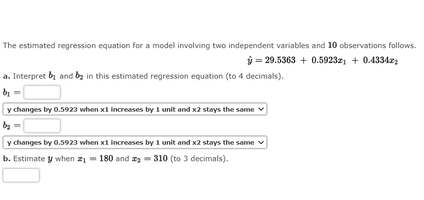 Solved The estimated regression equation for a model | Chegg.com