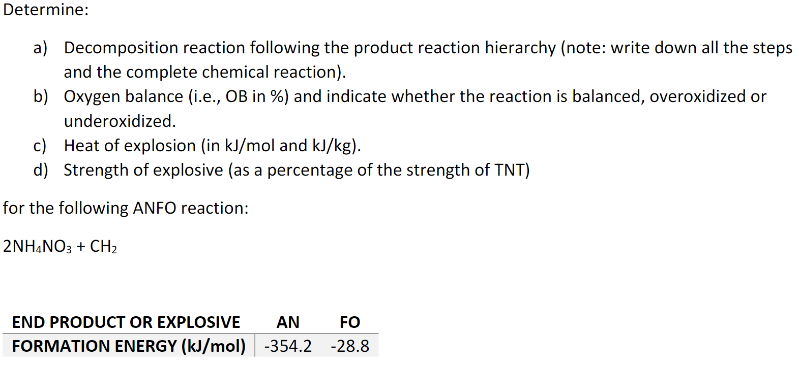 Solved Determine: a) Decomposition reaction following the | Chegg.com