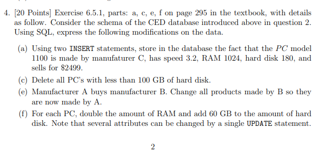 Solved 4. [20 Points] Exercise 6.5.1, parts: a, c, e, f on | Chegg.com