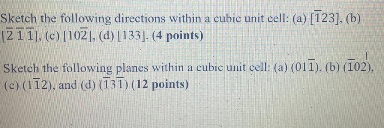 Solved Sketch the following directions within a cubic unit | Chegg.com