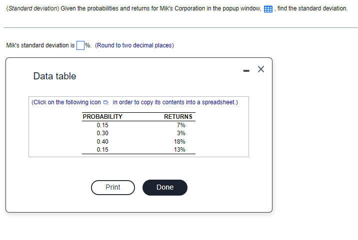 Solved (Standard deviation ) Given the probabilities and | Chegg.com