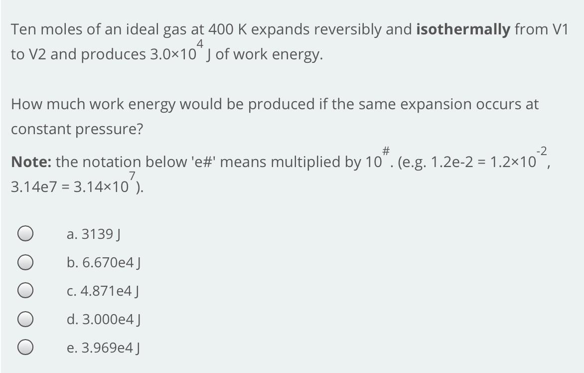 Solved Ten moles of an ideal gas at 400 K expands reversibly | Chegg.com