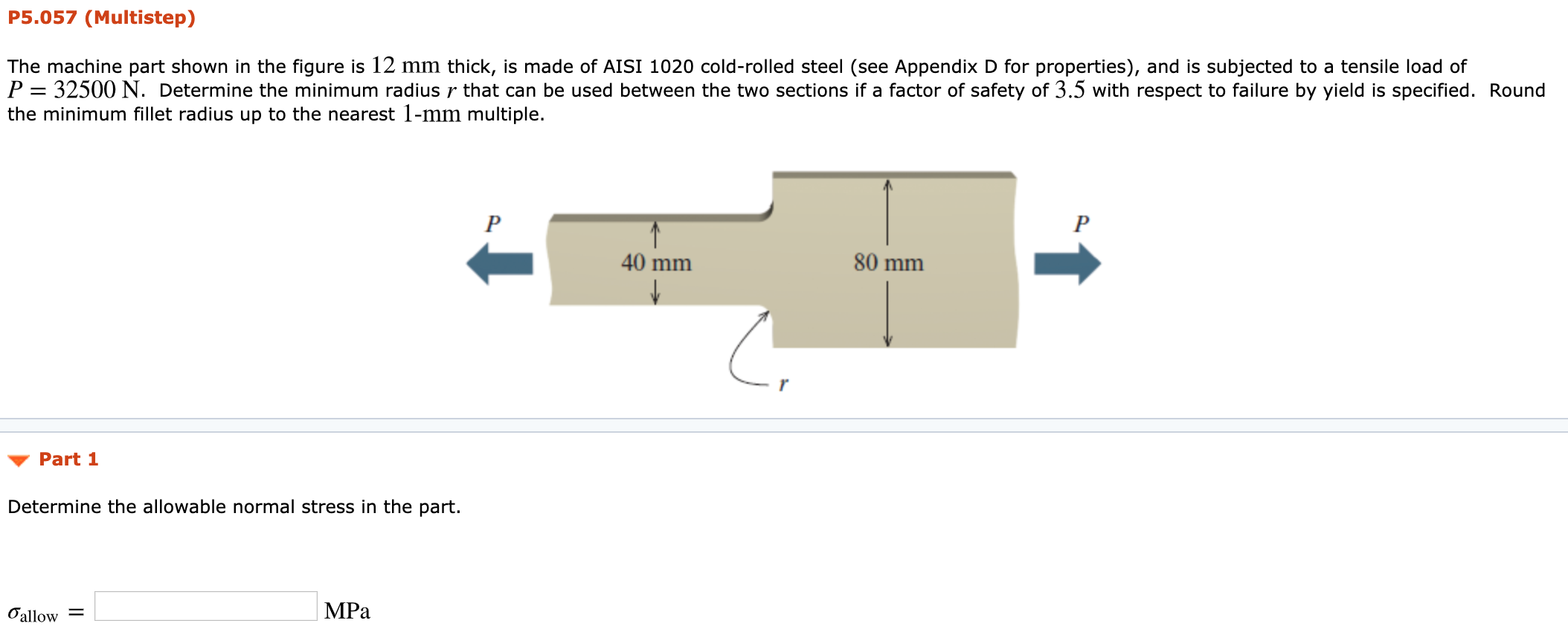 Solved P5.057 (Multistep) The machine part shown in the | Chegg.com
