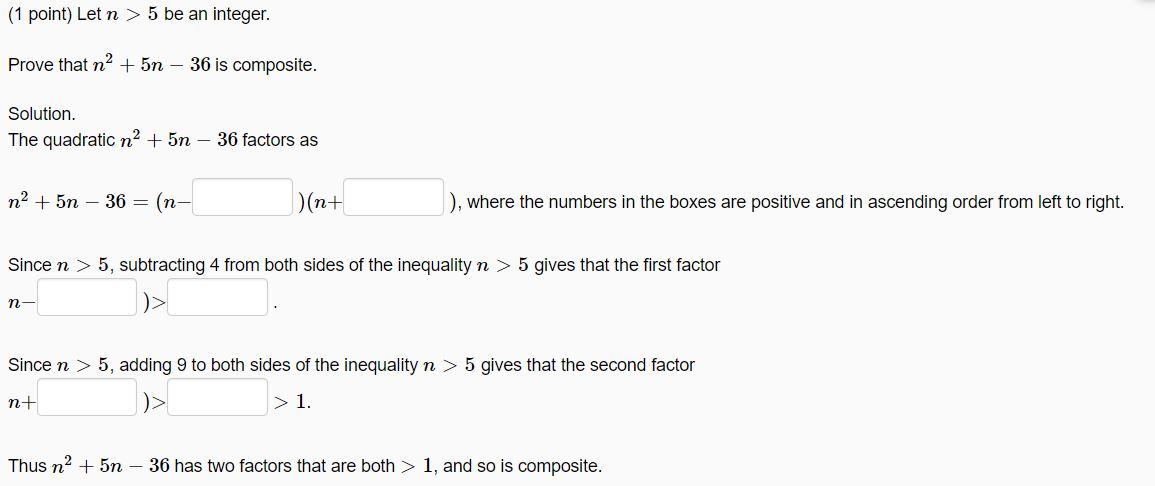Solved (1 point) Let n > 5 be an integer. Prove that nº + 5n | Chegg.com