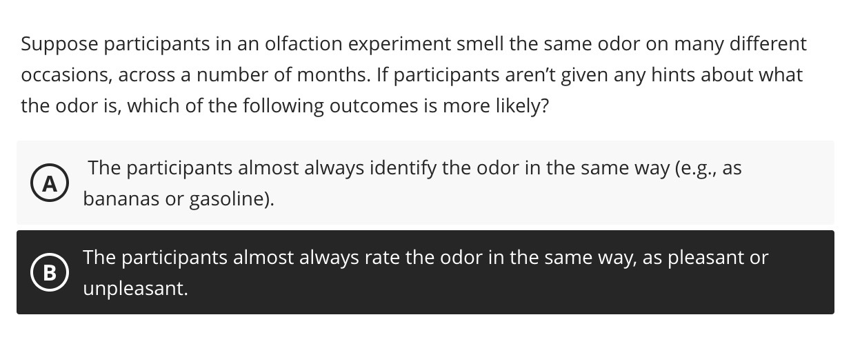 Solved Suppose participants in an olfaction experiment smell | Chegg.com