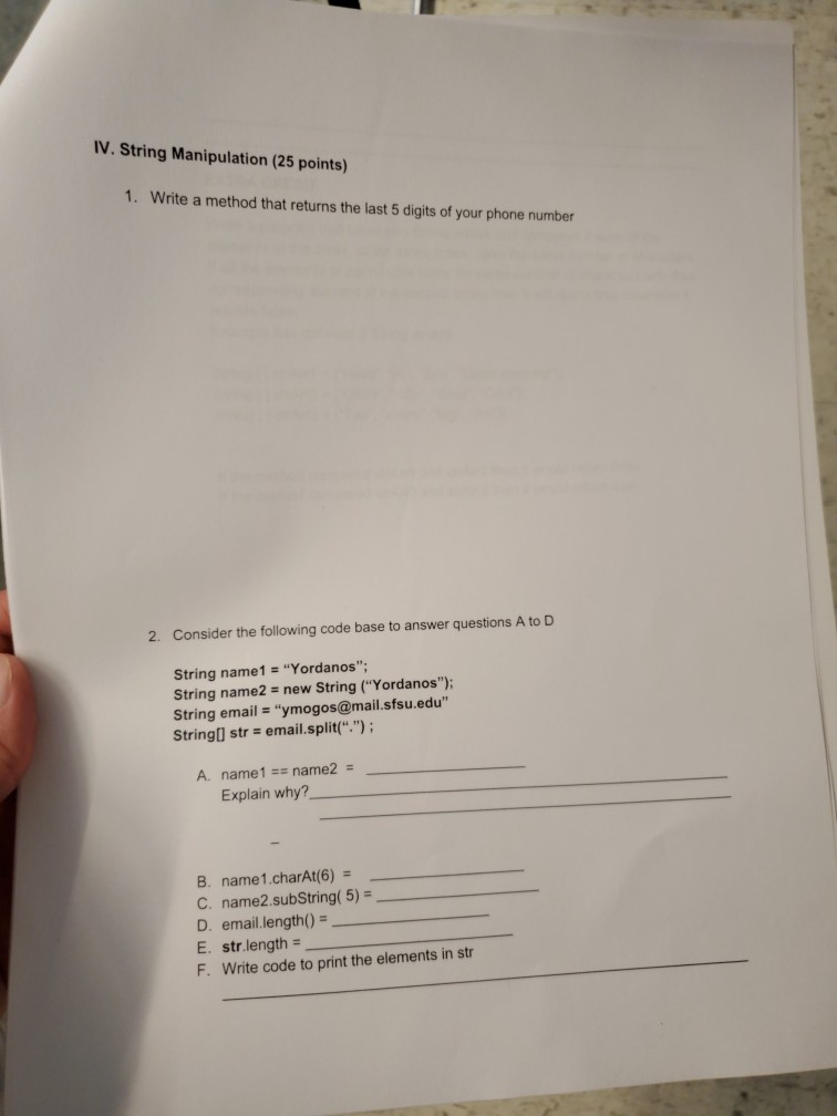 Solved IV. String Manipulation (25 points) 1. Write a method | Chegg.com