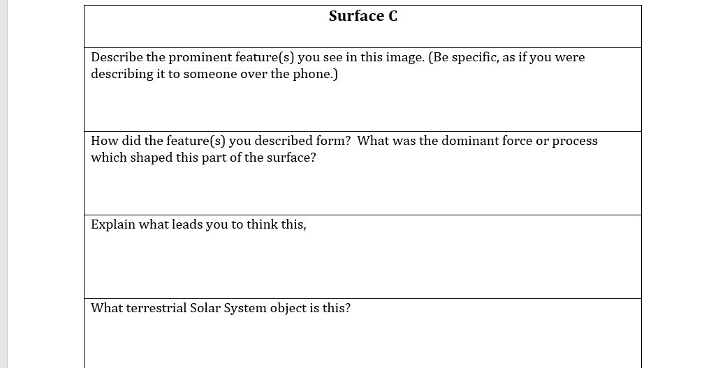 Solved Surface A Describe the prominent feature(s) you see | Chegg.com