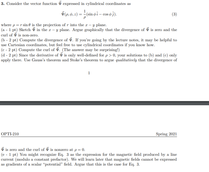 Solved (3 3. Consider the vector function V expressed in | Chegg.com