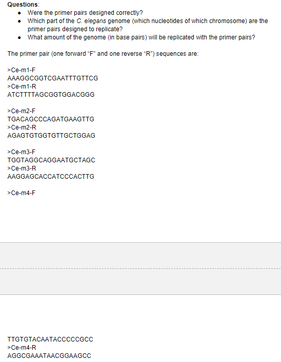 Questions: - Were the primer pairs designed | Chegg.com