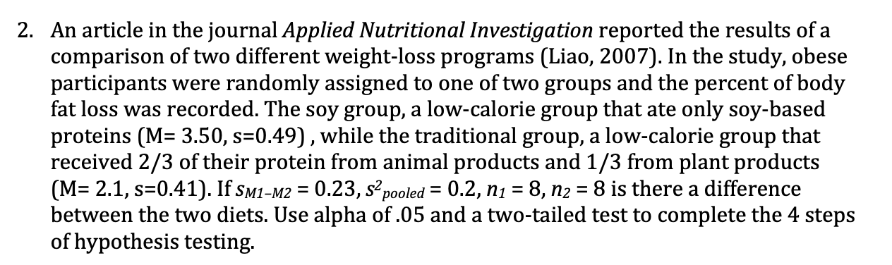 Solved 2. An article in the journal Applied Nutritional | Chegg.com