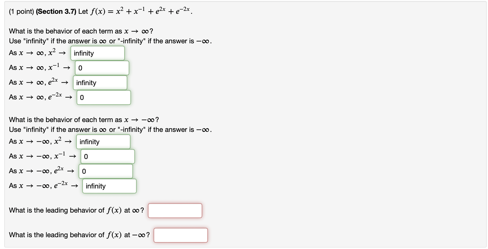 Solved (1 point) (Section 3.7) Let f(x)=x2+x−1+e2x+e−2x. | Chegg.com