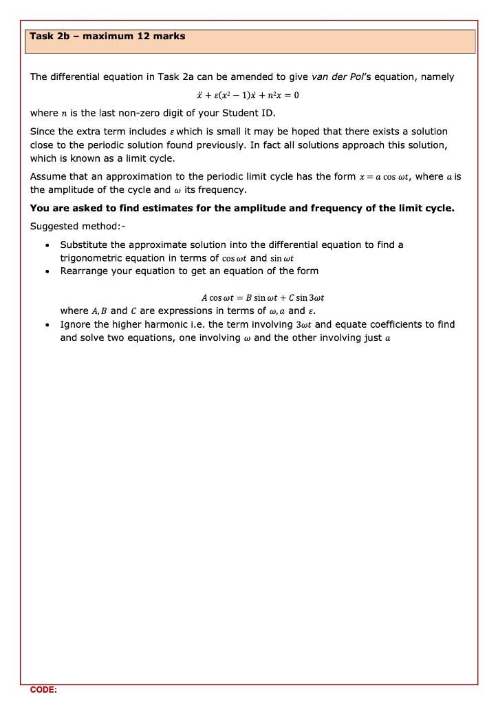 Solved Task 2b - maximum 12 marks The differential equation | Chegg.com