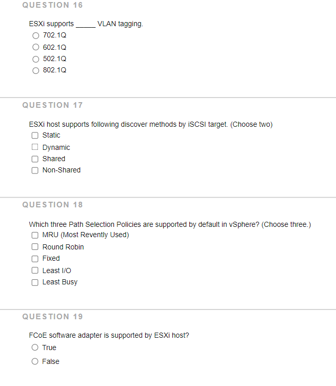 Solved QUESTION 16 VLAN tagging. ESXi supports O 702.1Q O | Chegg.com