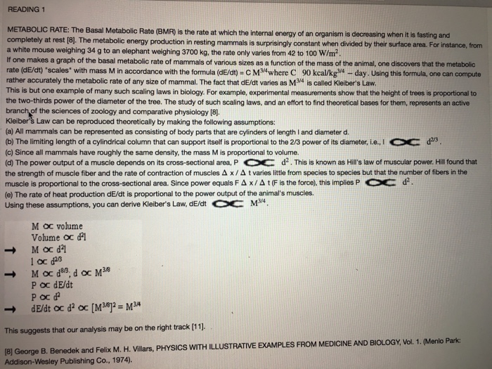 Solved READING 1 METABOLIC RATE: The Basal Metabolic Rate | Chegg.com