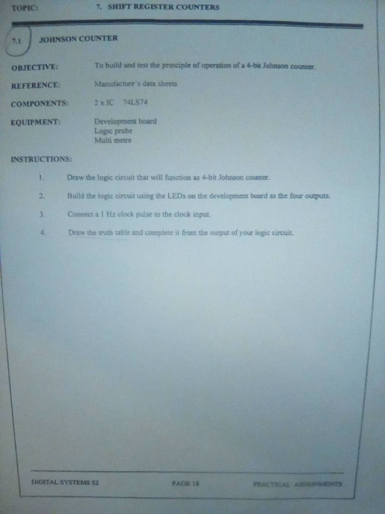 Solved 7. SHIFT REGISTER COUNTERS TOPIC: JOHNSON COUNTER 7.1 | Chegg.com