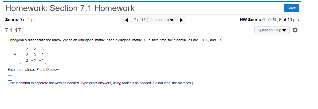 Solved Homework Section 7 1 Homework Save Score 0 Of 1 Pt