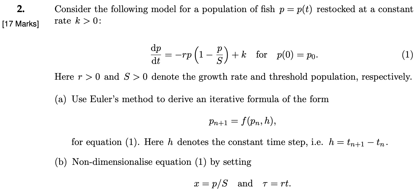 Consider the following model for a population of fish | Chegg.com