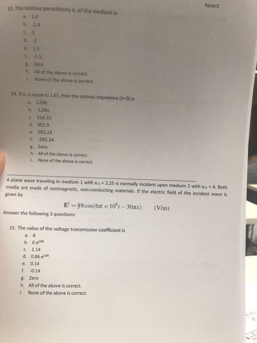 Solved The relative permittivity epsilon r of the medium is | Chegg.com