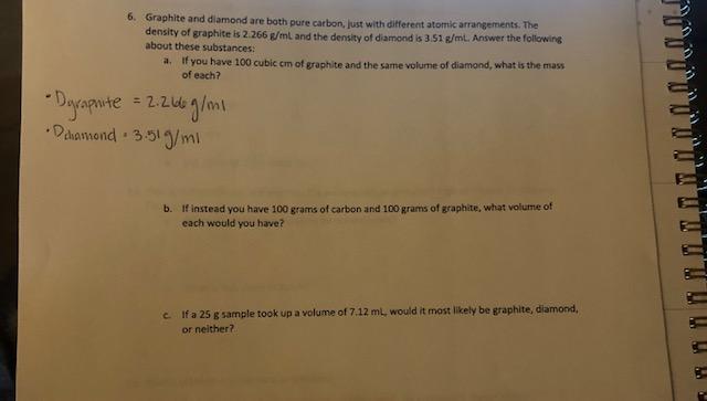Solved A.) If you have 100 cubic cm of graphite and the same | Chegg.com