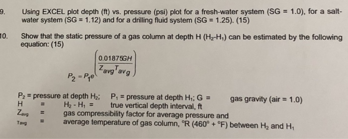 Solved Using EXCEL plot depth (ft) vs. pressure (psi) plot | Chegg.com