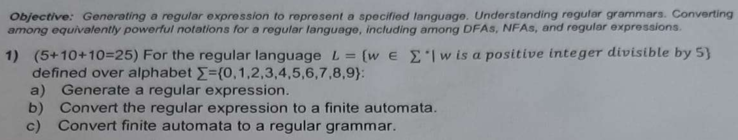 Solved Objective Generating A Regular Expression To