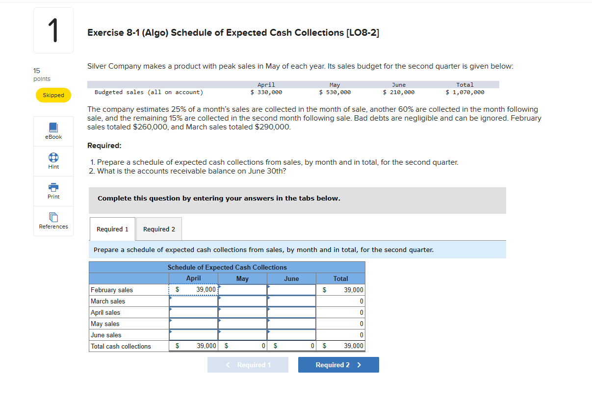 Solved Exercise 8-1 (Algo) ﻿Schedule of Expected Cash | Chegg.com