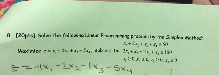 Solved [20pts] Solve the following Linear Programming | Chegg.com