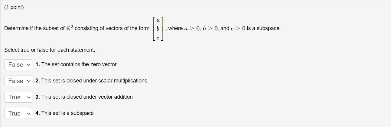 Solved (1 point) a Determine if the subset of R3 consisting | Chegg.com
