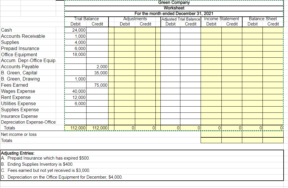 Solved Please fill out all worksheet, income statement, | Chegg.com