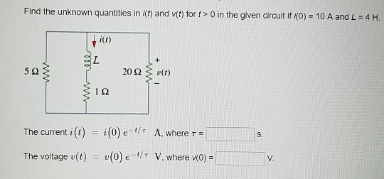 Solved Find the unknown quantities in i(t) and vit) for t> 0 | Chegg.com