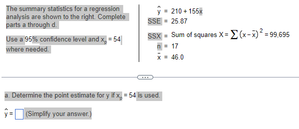 Solved The summary statistics for a regressionanalysis are | Chegg.com