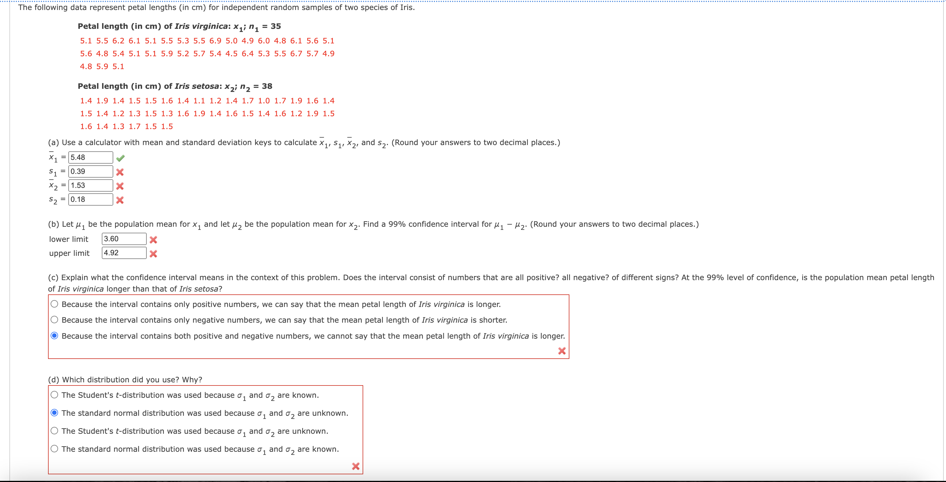 Solved The following data represent petal lengths (in cm ) | Chegg.com