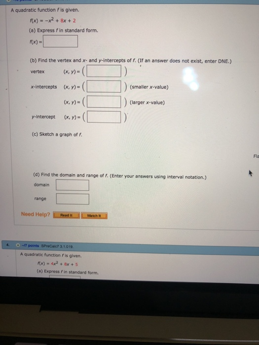 Solved A quadratic function fis given. fx)2+8x + 2 (a) | Chegg.com