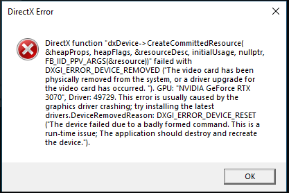 Solved DirectX Error Х X DirectX function "dxDevice-> | Chegg.com
