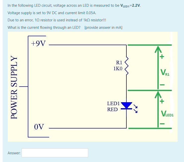 Solved In the following LED circuit, voltage across an LED | Chegg.com
