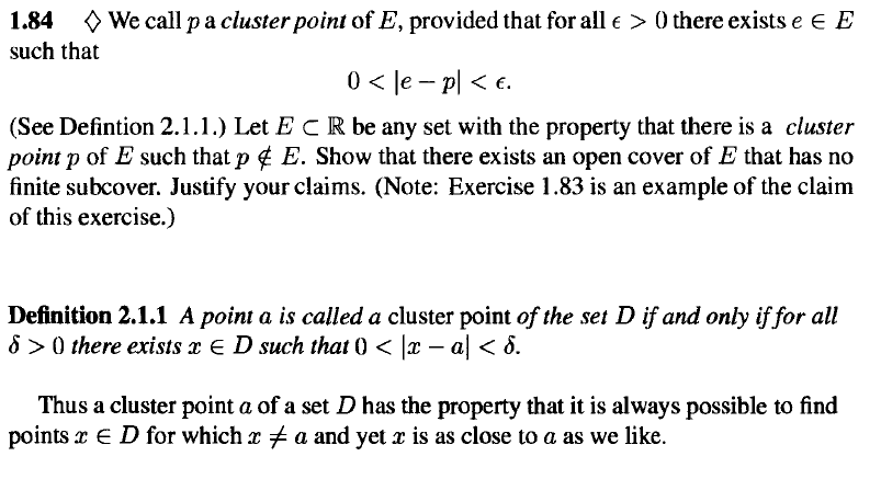Solved 1.84 We call p a cluster point of E, provided that | Chegg.com