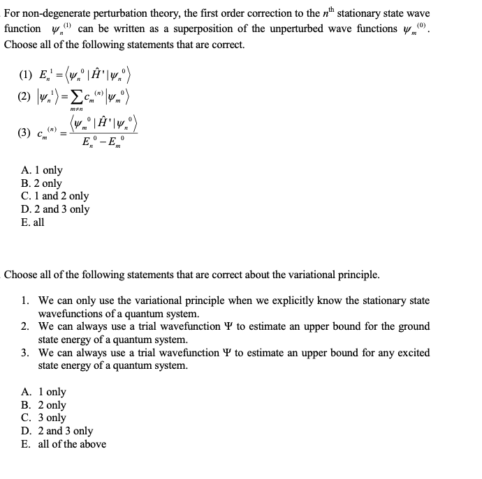 Solved For non-degenerate perturbation theory, the first | Chegg.com