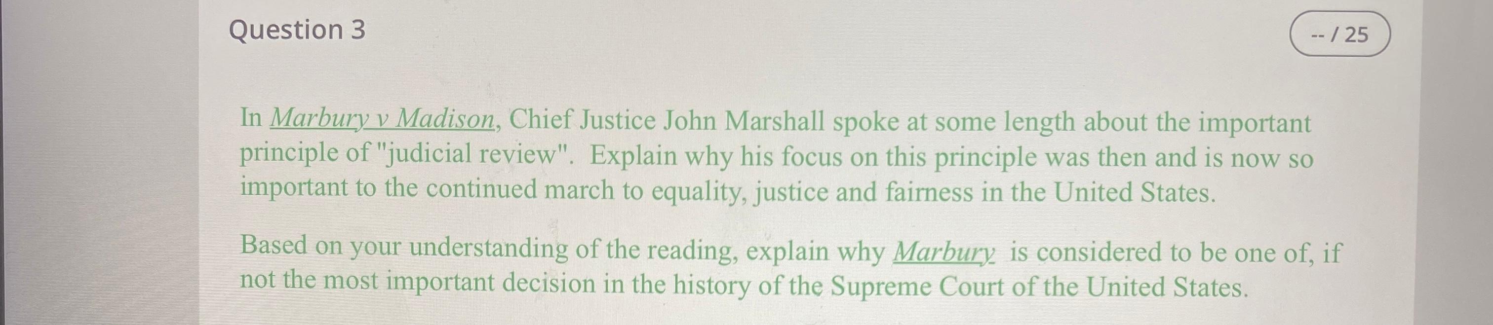 In Marbury v Madison, Chief Justice John Marshall | Chegg.com