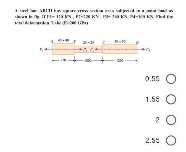 Solved A steel bar ABCD has square cross section area | Chegg.com