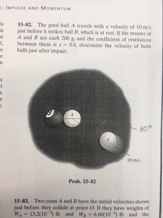 Solved The pool ball A travels with a velocity of 10m/s just | Chegg.com