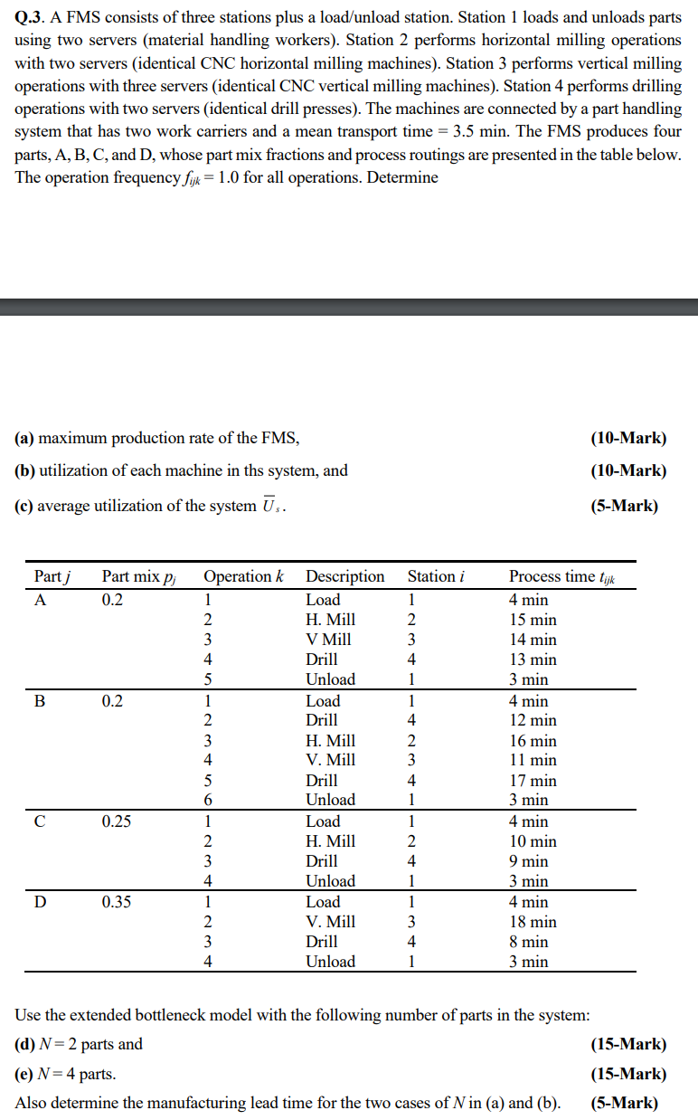 Solved Q.3. A FMS consists of three stations plus a | Chegg.com