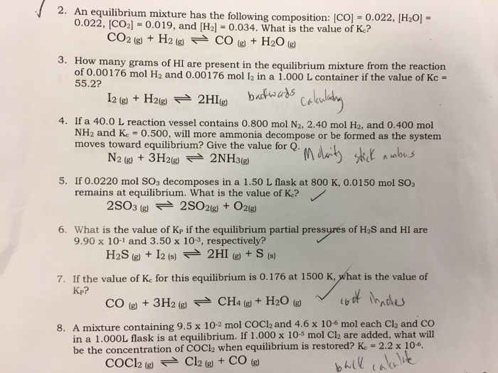 Solved An equilibrium mixture has the following composition: | Chegg.com