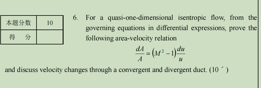 Solved 6. For a quasi-one-dimensional isentropic flow, from | Chegg.com