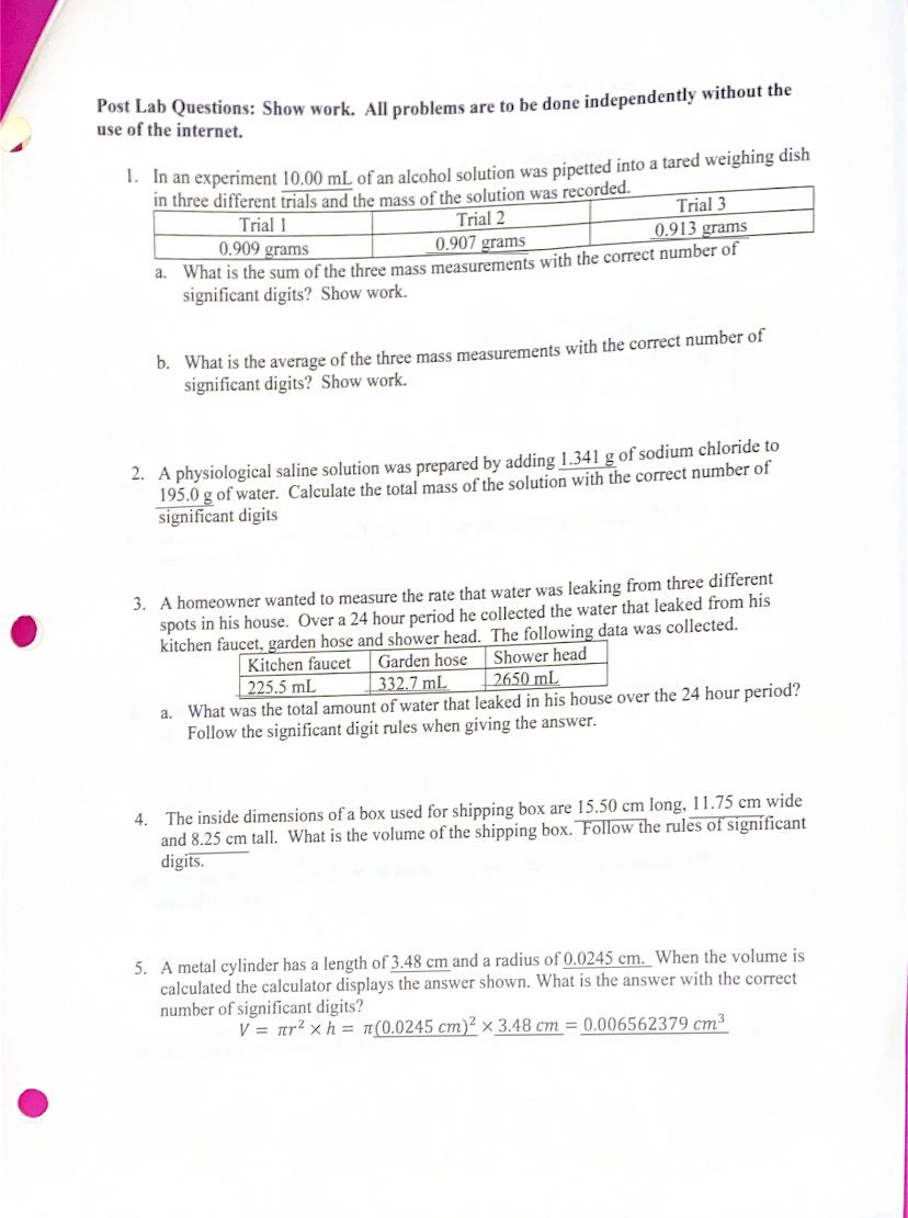 Solved Lab 2 Measurements in the Laboratory All measurements | Chegg.com